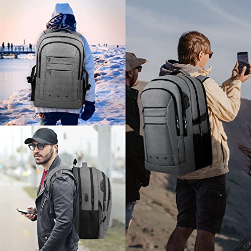 LCKPENG Backpack, Laptop Backpack, Travel Laptop Backpack, Backpack for Women Men, Extra Large TSA Approved Business College School 17.3 Inch Laptop Carry on Backpack with USB Charging Port , Grey