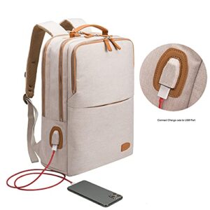 NOBLEMAN Backpack for women and man ,Waterproof School travel work Backpack, 15.6 Inch Laptop Backpack, Daypack, with USB (Beige plus)