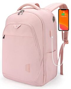 bagsmart travel backpacks laptop backpack 17.3 inch notebook water resistant casual daypack super large bags for business work computer bag school college bookbag women girls pink