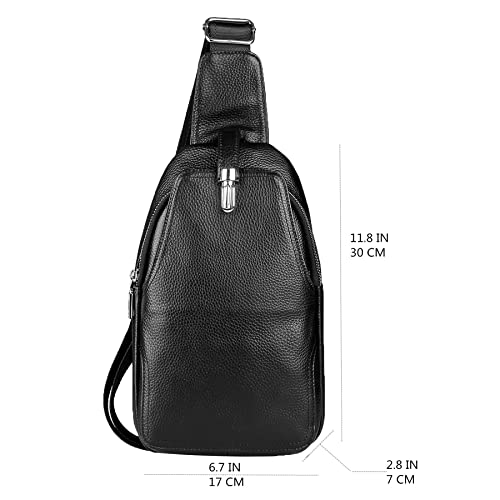 DK86 Leather Sling Backpack Chest Crossbody Shoulder Bag Travel Daypack for Men and Women - Black 1