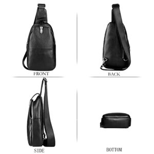 DK86 Leather Sling Backpack Chest Crossbody Shoulder Bag Travel Daypack for Men and Women - Black 1