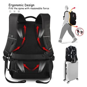 Travel Backpack Men 17.3 Inchs Laptop Backpack with USB Charging Port Business Airline Approved Backpack Water-resistant Hiking School Backpack for College Student Business Work Travel Men Women,Black