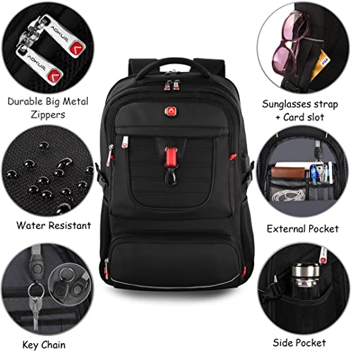 Travel Backpack Men 17.3 Inchs Laptop Backpack with USB Charging Port Business Airline Approved Backpack Water-resistant Hiking School Backpack for College Student Business Work Travel Men Women,Black