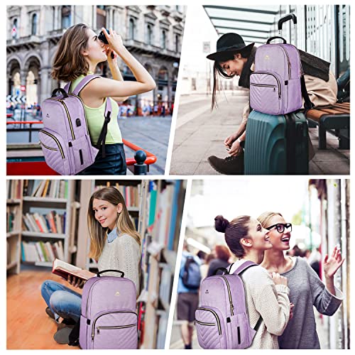 MATEIN Laptop Backpack for Women, Anti Theft 15.6 inch College School Bookbag for Girls with USB Charging Port, Water Resistant Stylish Travel Computer Work Backpack with RFID Pocket for Nurse, Purple