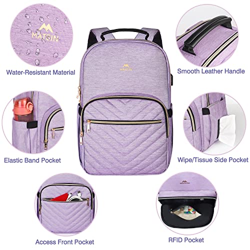 MATEIN Laptop Backpack for Women, Anti Theft 15.6 inch College School Bookbag for Girls with USB Charging Port, Water Resistant Stylish Travel Computer Work Backpack with RFID Pocket for Nurse, Purple