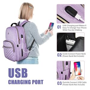 MATEIN Laptop Backpack for Women, Anti Theft 15.6 inch College School Bookbag for Girls with USB Charging Port, Water Resistant Stylish Travel Computer Work Backpack with RFID Pocket for Nurse, Purple