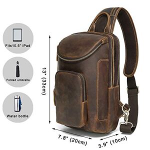 LANNSYNE Vintage Full Grain Leather Sling Bag Crossbody Chest Daypack