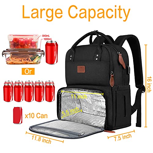 Lunch Backpack for Women, Insulated Cooler Backpacks with USB Port, 15.6 inch College School Laptop Bookbag Reusable Water Resistant Tote Food Bag for Work Beach Camping Picnics Hiking Womens Gift