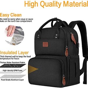 Lunch Backpack for Women, Insulated Cooler Backpacks with USB Port, 15.6 inch College School Laptop Bookbag Reusable Water Resistant Tote Food Bag for Work Beach Camping Picnics Hiking Womens Gift