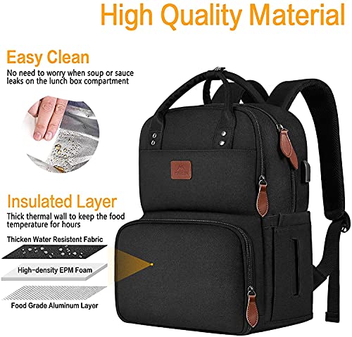 Lunch Backpack for Women, Insulated Cooler Backpacks with USB Port, 15.6 inch College School Laptop Bookbag Reusable Water Resistant Tote Food Bag for Work Beach Camping Picnics Hiking Womens Gift