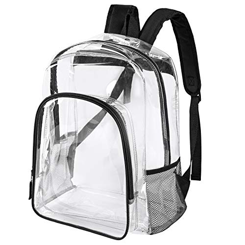 Fomaris Clear Backpack Heavy Duty Clear Bookbag Transparent Backpack See Through Plastic Bookbag for School, Work,Stadium,Travel,Security,Festival,College ( Black)