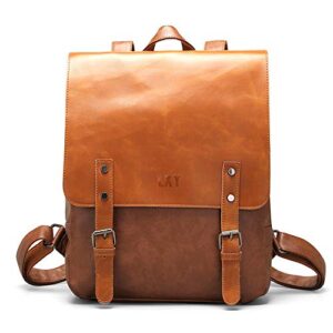 lxy vegan leather backpack vintage laptop bookbag for women men, brown faux leather backpack purse college school bookbag weekend travel daypack