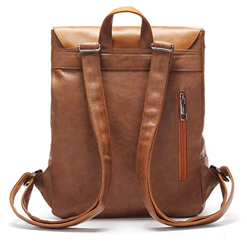 LXY Vegan Leather Backpack Vintage Laptop Bookbag for Women Men, Brown Faux Leather Backpack Purse College School Bookbag Weekend Travel Daypack