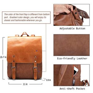 LXY Vegan Leather Backpack Vintage Laptop Bookbag for Women Men, Brown Faux Leather Backpack Purse College School Bookbag Weekend Travel Daypack