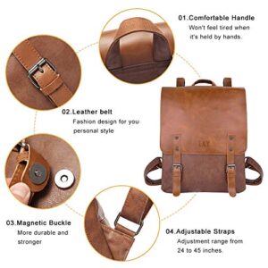 LXY Vegan Leather Backpack Vintage Laptop Bookbag for Women Men, Brown Faux Leather Backpack Purse College School Bookbag Weekend Travel Daypack