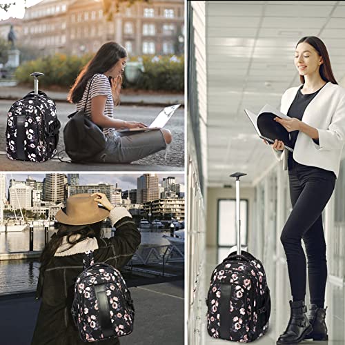 KROSER Laptop Rolling Backpack 17 inch Premium Wheeled Computer Backpack for Women with RFID Pockets Check Point Friendly Water-Repellent Overnight Roller Case for Travel