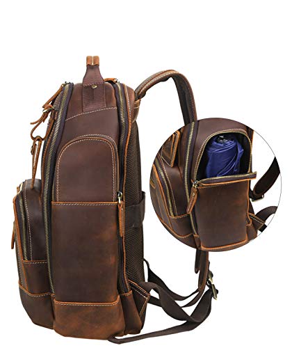 LANNSYNE Men's Vintage Full Grain Leather 15.6 Inch Laptop Backpack Camping Travel 24L Rucksack