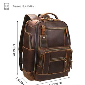 LANNSYNE Men's Vintage Full Grain Leather 15.6 Inch Laptop Backpack Camping Travel 24L Rucksack