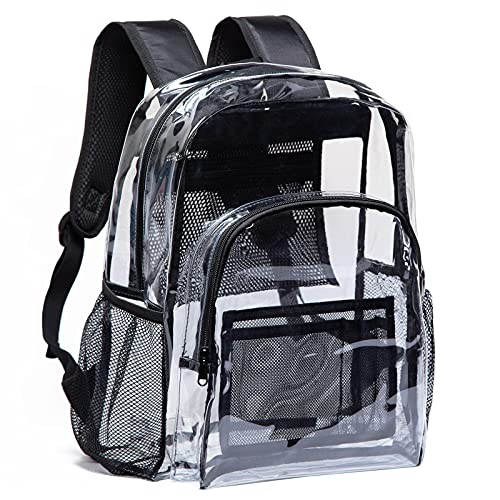 Vorspack Clear Backpack Heavy Duty PVC Transparent Backpack with Reinforced Strap for College Workplace - Black