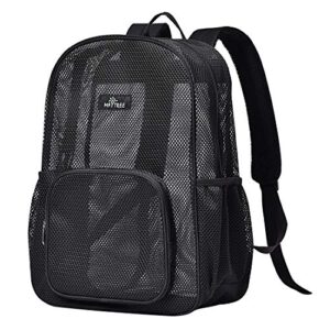 may tree heavy duty mesh backpack, semi-transparent mesh backpack, see through mesh backpack for commuting, swimming, travel, beach, outdoor sports (black)