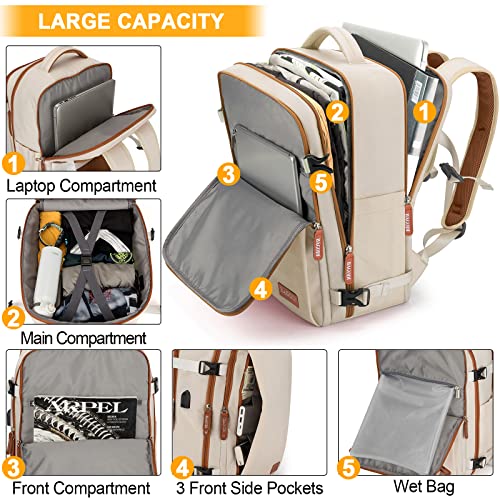 BAGODI Travel Laptop Backpack ,15.6 Inch Flight Approved Carry on Backpack,Waterproof Large 40L Hiking Backpack Casual Daypack (Khaki)