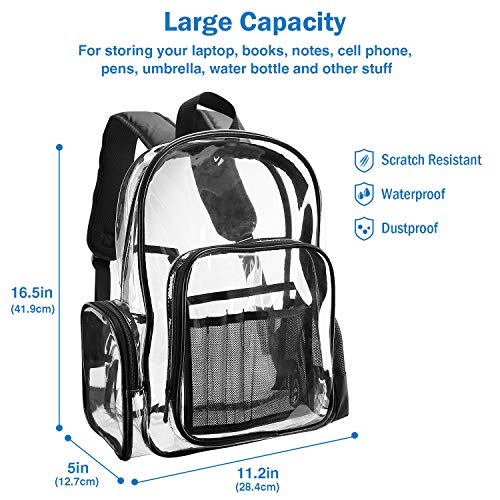 ProCase Heavy Duty Clear Backpack, See Through Backpacks Transparent Clear Large Bookbag for School Work Stadium Security Travel Sporting Events -Clear