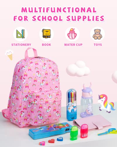 Vorspack Kids Backpack for Girls, Unicorn Backpack with Chest Strap for Preschool Kindergarten Elementary school - Pink