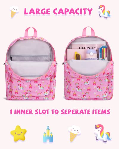 Vorspack Kids Backpack for Girls, Unicorn Backpack with Chest Strap for Preschool Kindergarten Elementary school - Pink