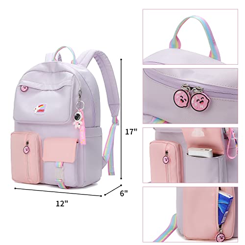 AUOBAG Kids Backpack Girls Backpacks Elementary Bookbags Middle School Bags Women Casual Daypacks Send Pendant (Purple)