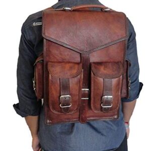 Handmade World Brown Vintage Leather Backpack Laptop Messenger Bag Rucksack Sling for Men Women (12" x 16")