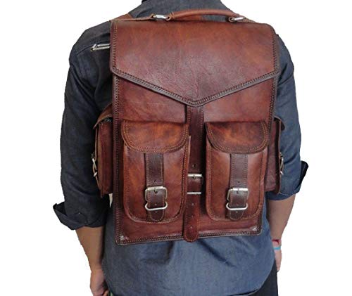 Handmade World Brown Vintage Leather Backpack Laptop Messenger Bag Rucksack Sling for Men Women (12" x 16")