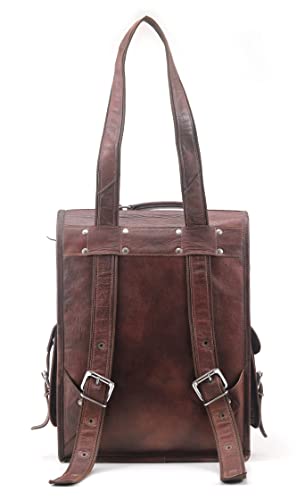 Handmade World Brown Vintage Leather Backpack Laptop Messenger Bag Rucksack Sling for Men Women (12" x 16")