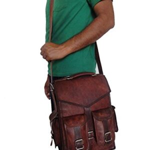 Handmade World Brown Vintage Leather Backpack Laptop Messenger Bag Rucksack Sling for Men Women (12" x 16")