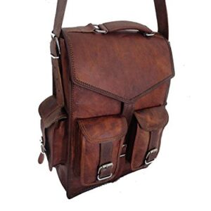 Handmade World Brown Vintage Leather Backpack Laptop Messenger Bag Rucksack Sling for Men Women (12" x 16")