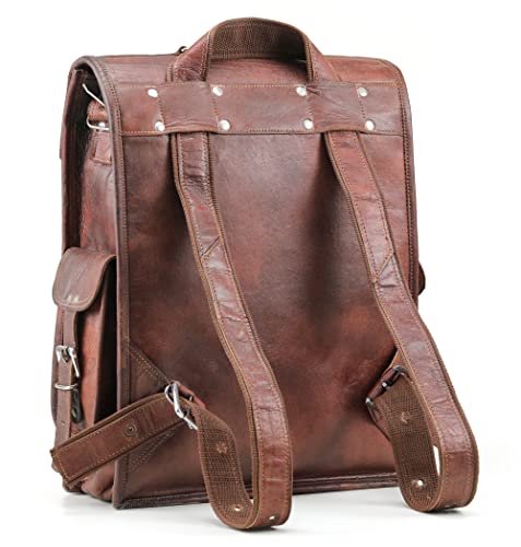 Handmade World Brown Vintage Leather Backpack Laptop Messenger Bag Rucksack Sling for Men Women (12" x 16")