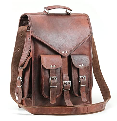 Handmade World Brown Vintage Leather Backpack Laptop Messenger Bag Rucksack Sling for Men Women (12" x 16")