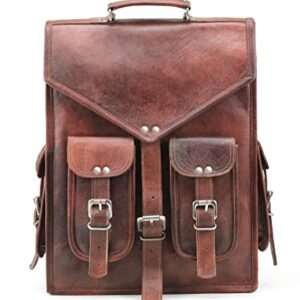 Handmade World Brown Vintage Leather Backpack Laptop Messenger Bag Rucksack Sling for Men Women (12" x 16")