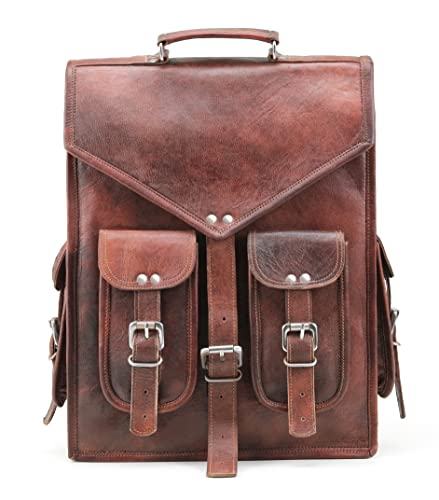 Handmade World Brown Vintage Leather Backpack Laptop Messenger Bag Rucksack Sling for Men Women (12" x 16")