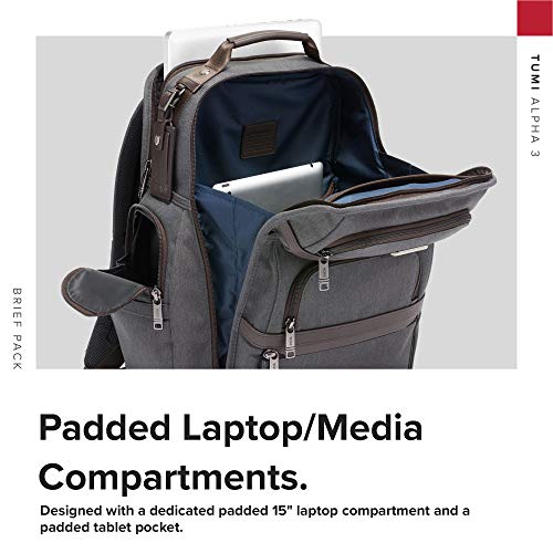 TUMI Alpha 3 Brief Pack - 15-Inch Laptop Backpack with Padded Adjustable Straps - Stores Laptop, Tablet & More - Anthracite