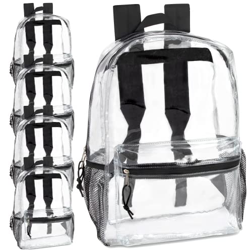 Bulk Clear Backpacks Wholesale for School 24 Pack Clear Backpacks for Boys, Girls, Stadium, Travel (Solid Black Pack)