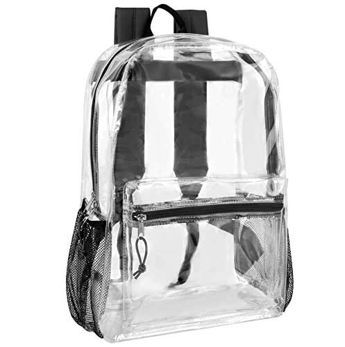 Bulk Clear Backpacks Wholesale for School 24 Pack Clear Backpacks for Boys, Girls, Stadium, Travel (Solid Black Pack)