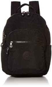 kipling women’s seoul small backpack, durable, padded shoulder straps with tablet sleeve, school bag, black noir