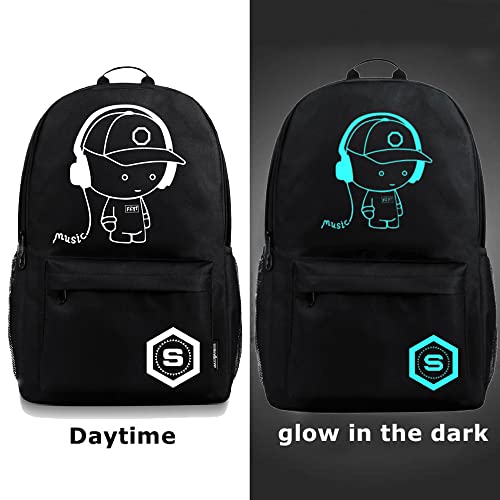 FLYMEI Bookbags for Teen Boys, Anime Cartoon Luminous Backpack with USB Charging Port, 17 Inch Laptop Backpack for Men, School Backpack for Girls/Boys, Cool Anime Backpack