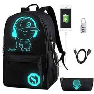 flymei bookbags for teen boys, anime cartoon luminous backpack with usb charging port, 17 inch laptop backpack for men, school backpack for girls/boys, cool anime backpack