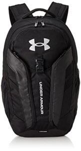 under armour adult hustle pro backpack , black (001)/metallic silver , one size fits all