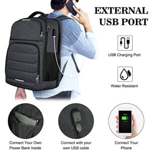 SDYSM Laptop Backpack 17.3 Inch TSA Friendly Travel Backpack for Men Women Waterproof Work College Business Bag with USB Charging Port Anti Theft Large Computer Carry On Backpack, Black