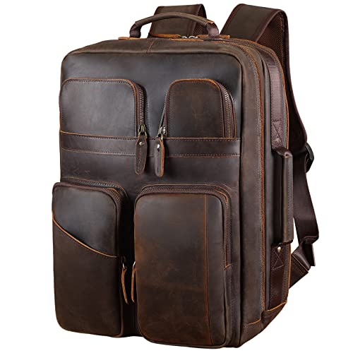 TIDING 17.3" Vintage Leather Laptop Backpack for Men Multi Pockets Casual School Daypack Travel Rucksack