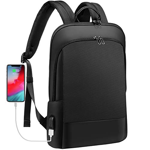 LOVEVOOK Slim Laptop Backpack for Men, Lightweight Leather Business Laptop Bag for Women Unisex Bookbag, Computer Bag Purse for Commuting College, 15.6 Inch, Black