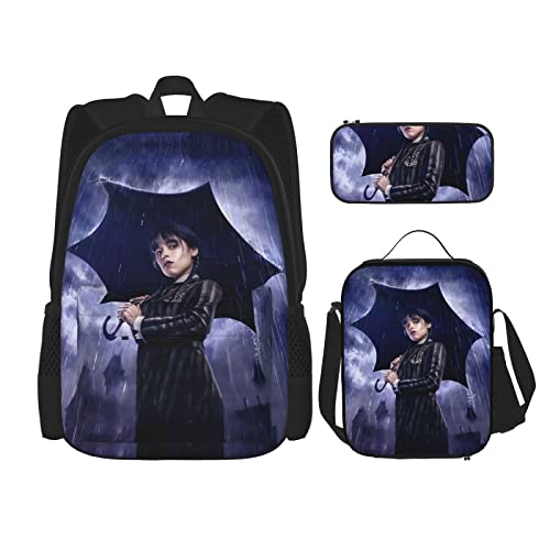 Wednesday Addams Dance Backpacks Set for Boys Girls Backpack with Lunch Box Lunch Bag Pencil Case Pencil Bag