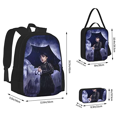 Wednesday Addams Dance Backpacks Set for Boys Girls Backpack with Lunch Box Lunch Bag Pencil Case Pencil Bag